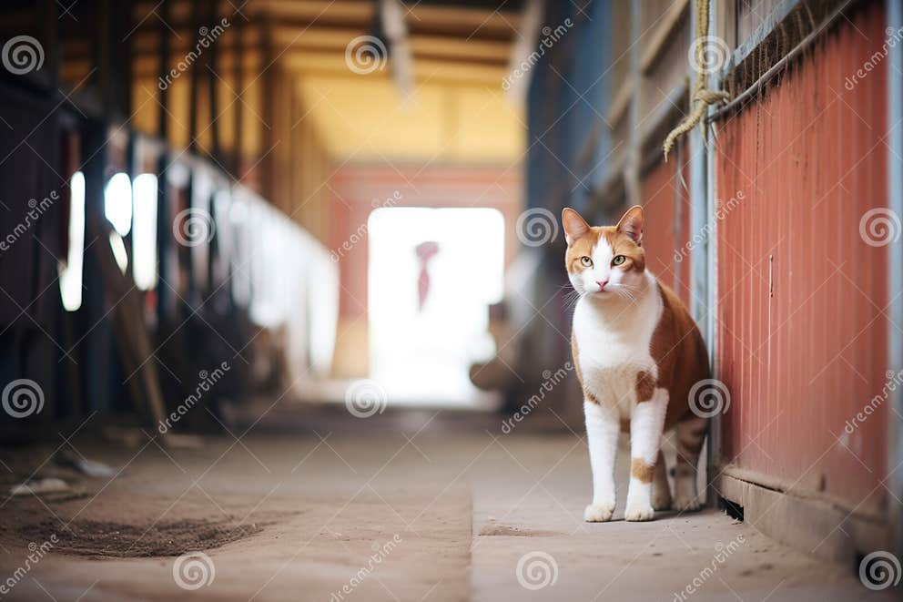 Tense Cat with Arched Back in Barn Corridor Stock Photo - Image of ...