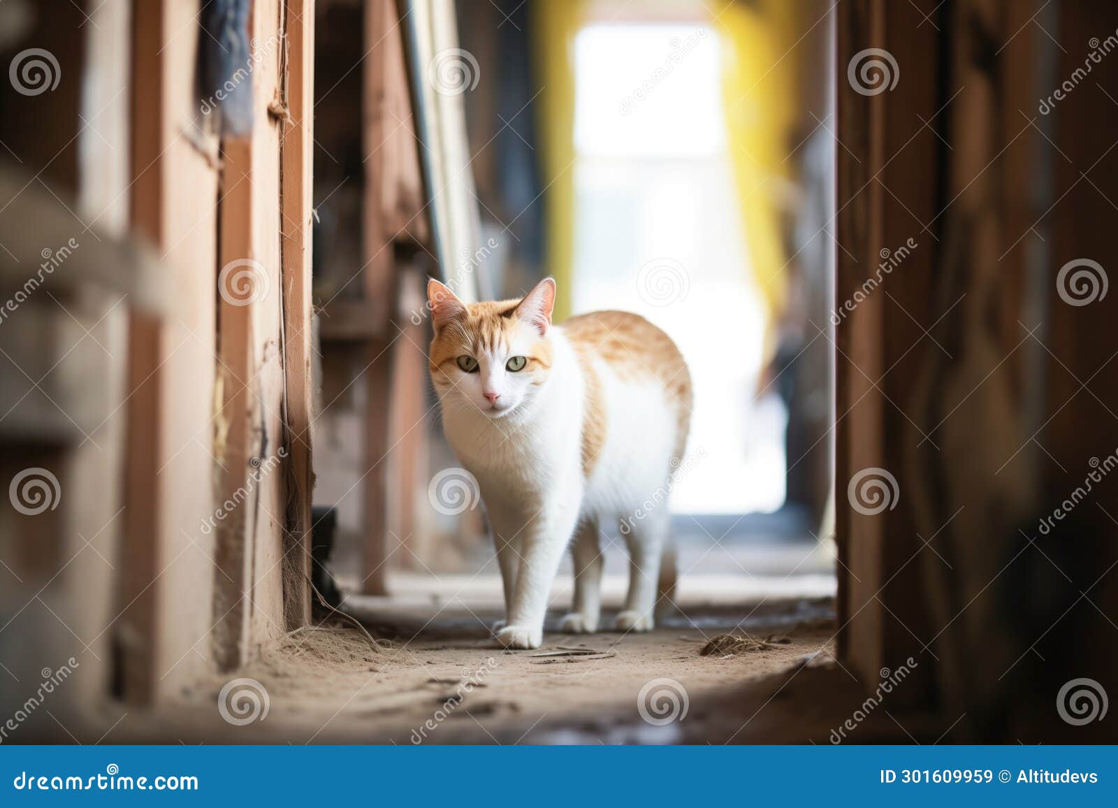 Tense Cat with Arched Back in Barn Corridor Stock Image - Image of barn ...