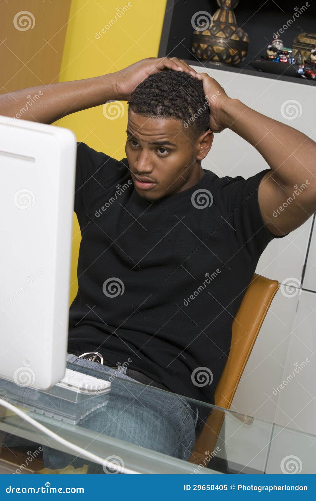 Tensed Man Looking at Computer Screen Stock Image - Image of sitting ...