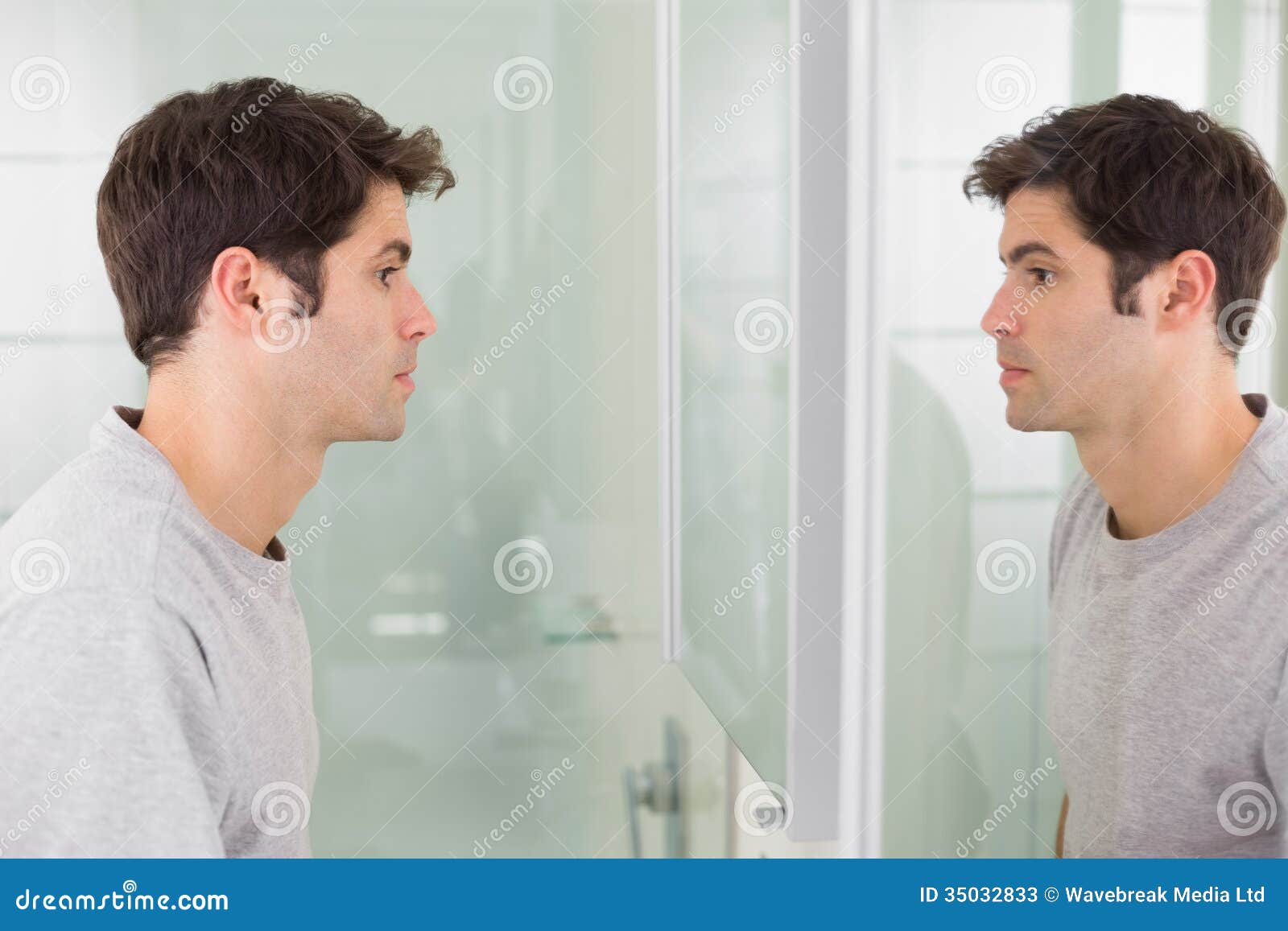 Tensed Man Looking at Self in Bathroom Mirror Stock Image - Image of ... Tensed Man Looking at Self in Bathroom Mirror Stock Image - Image of ...