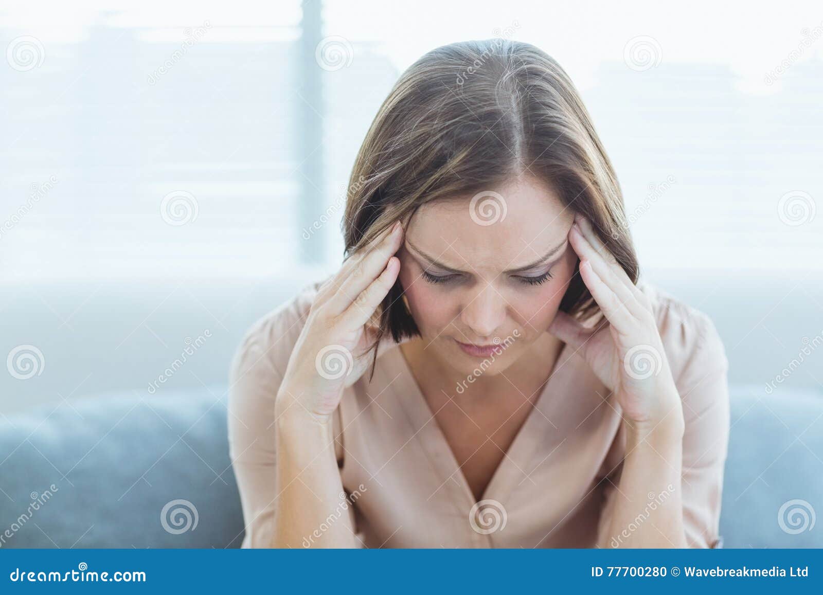 Tensed Woman Sitting at Home Stock Photo - Image of gloominess ...