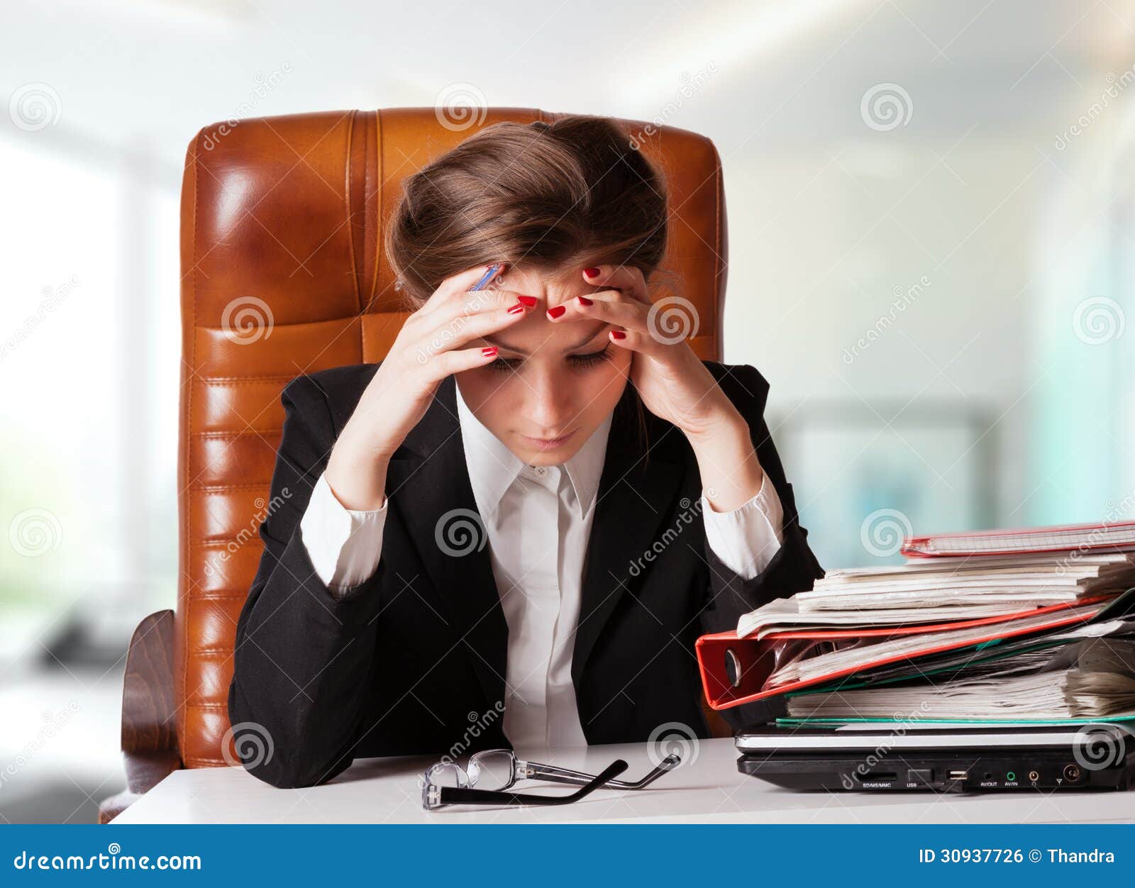 Tensed Young Business Woman Stock Photo - Image of computer, adult ...