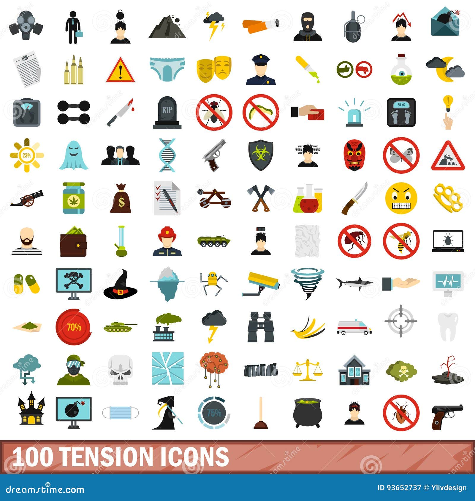 100 Tension Icons Set, Flat Style Stock Vector - Illustration of danger ...