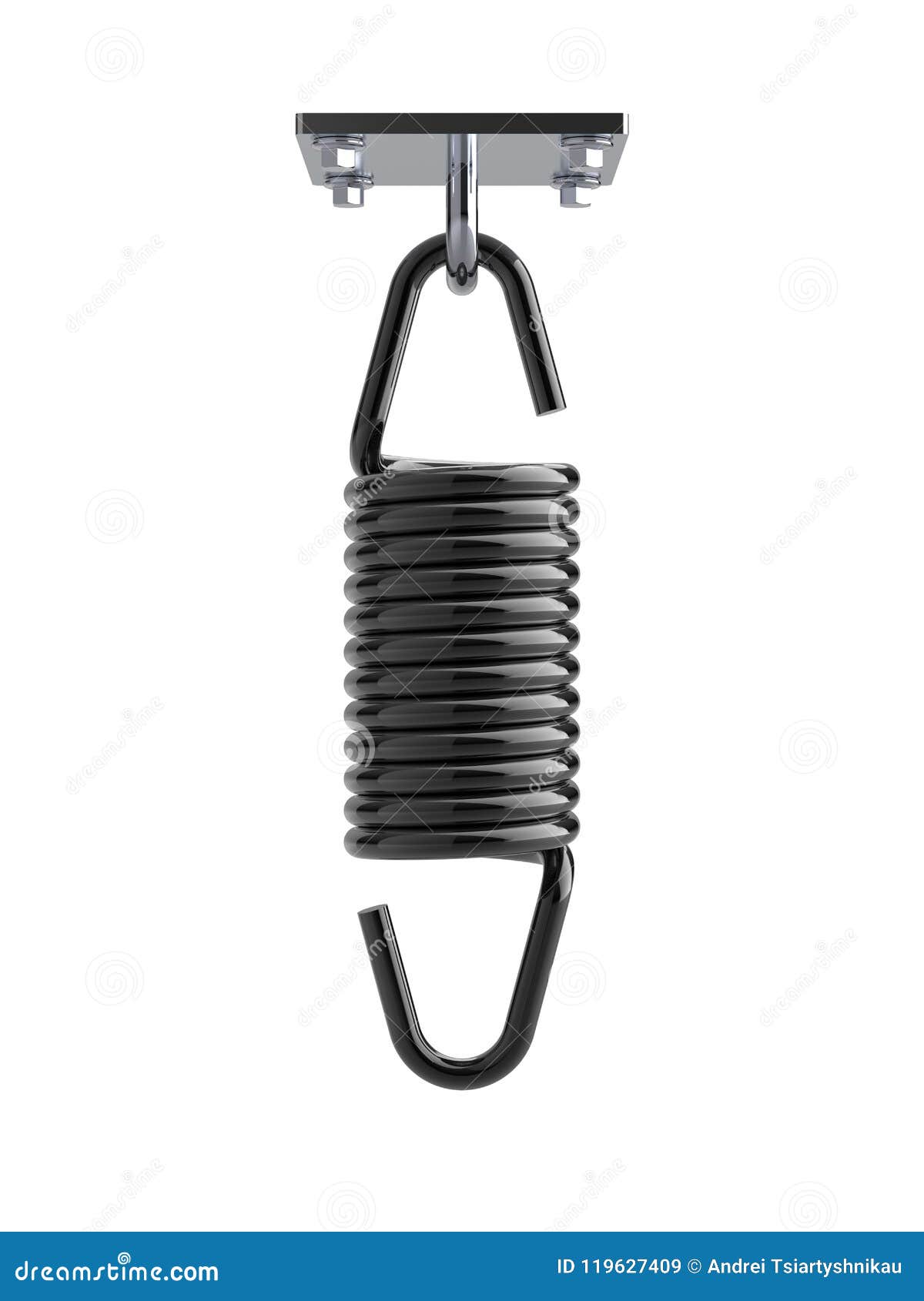 Tension Spring Suspended from Bracket. 3D Rendering. Stock Illustration ...
