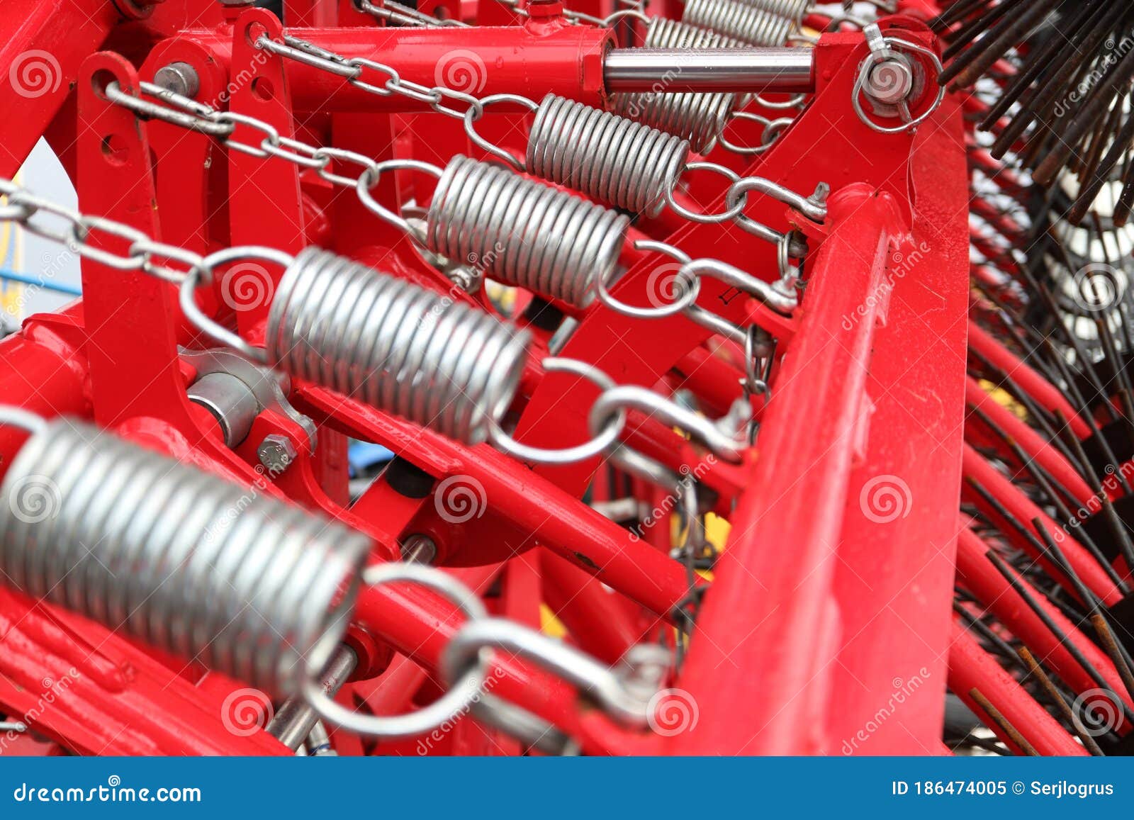 Tensioner Springs Fixed on the Chains are Arranged in a Row. Stock ...
