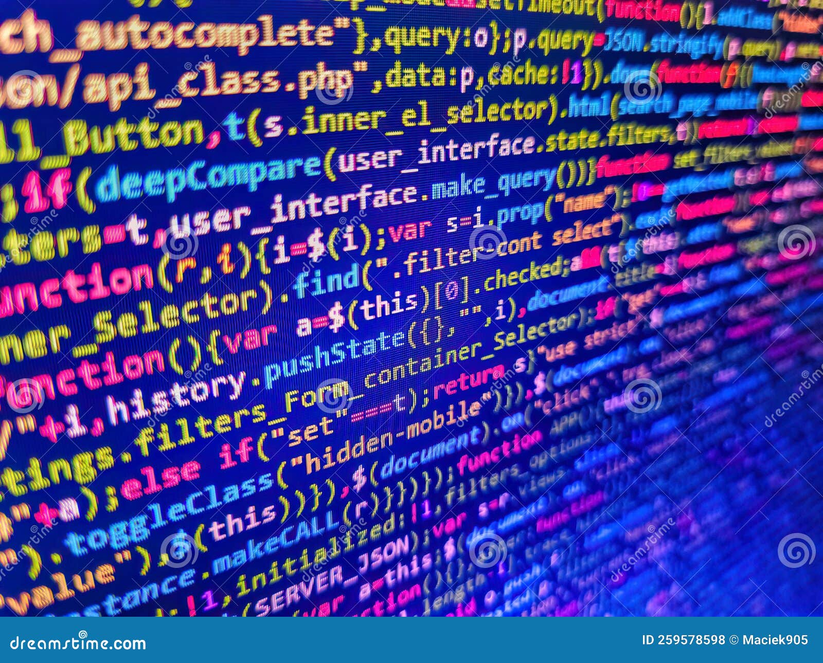 Tensorflow AI Concept. HTML5 in Editor for Website Development. Future Technology Creation ...