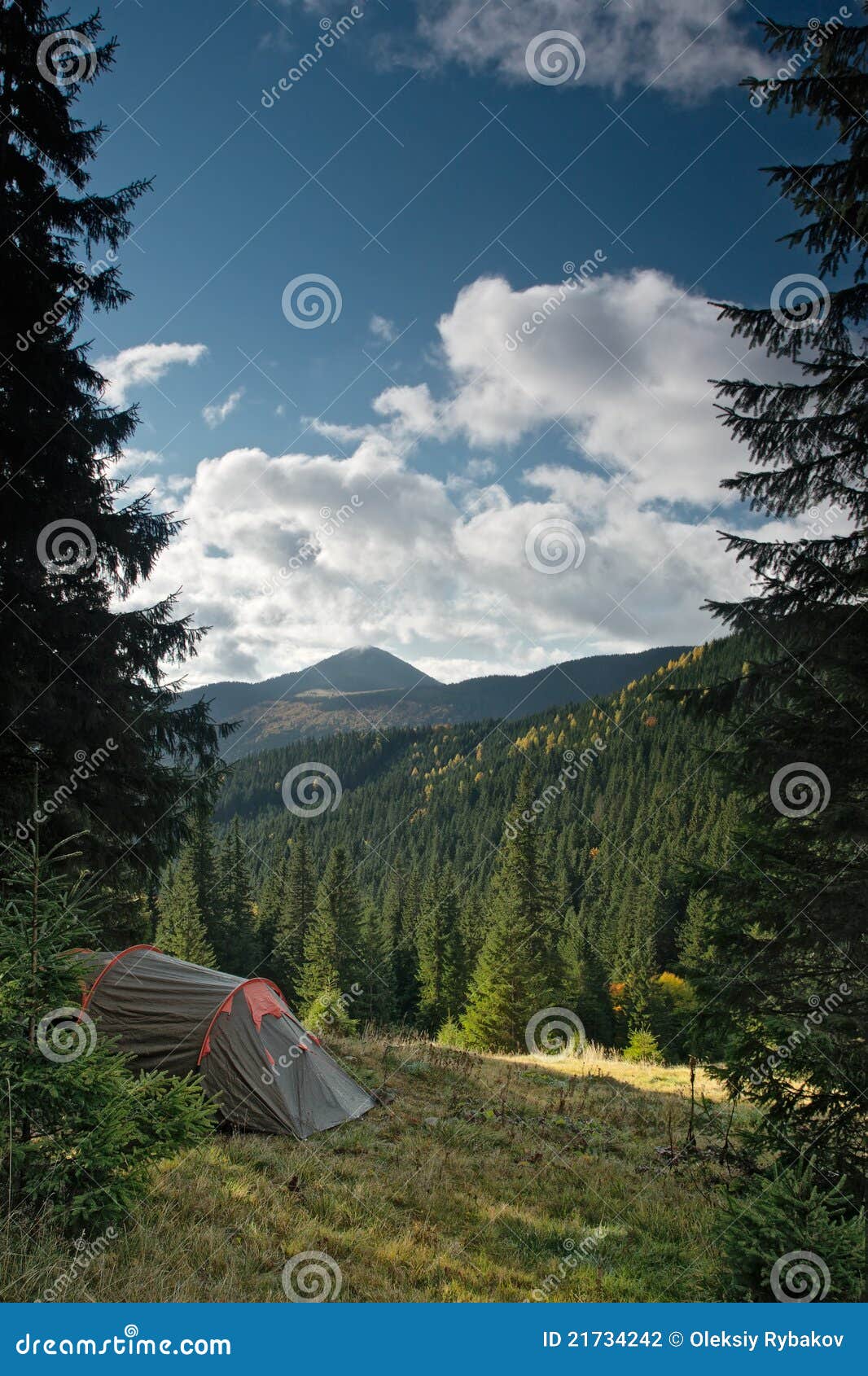 Tent at alpine meadow stock photo. Image of ukraine, mountains - 21734242