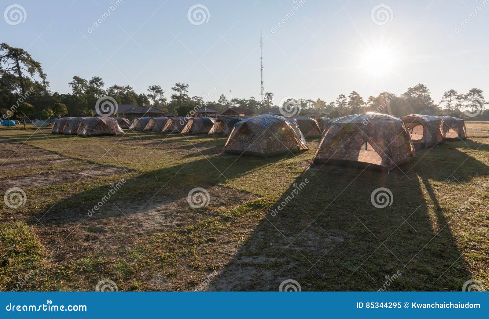 Tent Camping on Grass with Sunlight. Stock Image - Image of blue, tents ...
