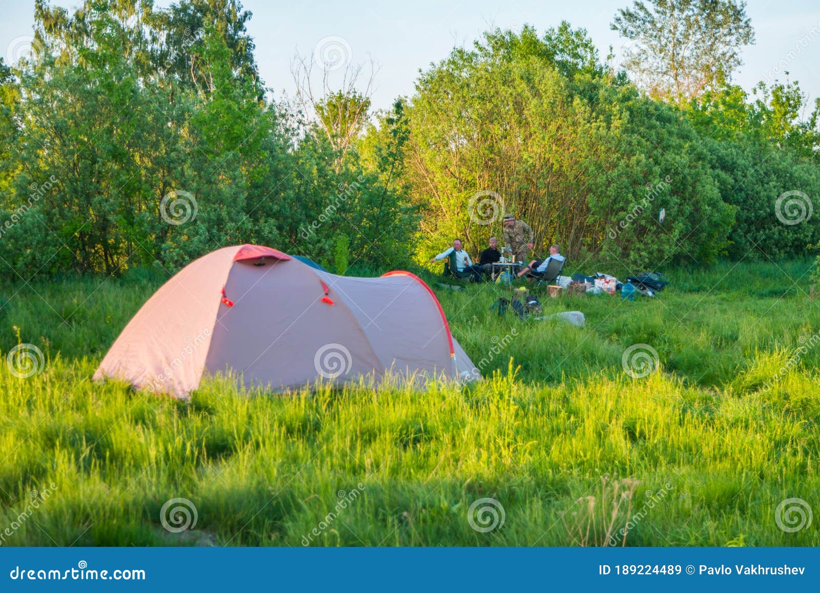 Tent Camping on Green Grass Field Stock Image - Image of hiking, forest ...