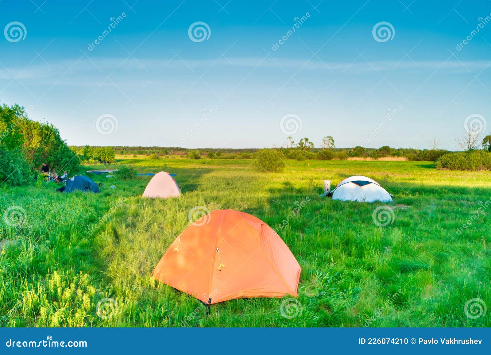 Tent Camping on Green Grass Field Stock Photo - Image of activity ...