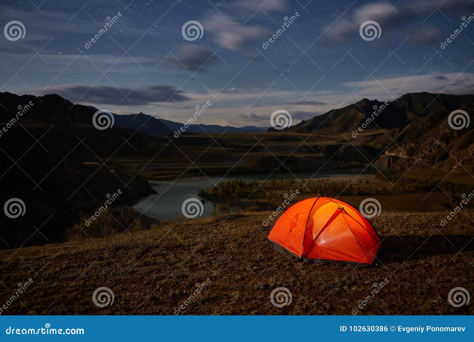 Tent and Camping Hill Landscape of at Night. Stock Photo - Image of ...