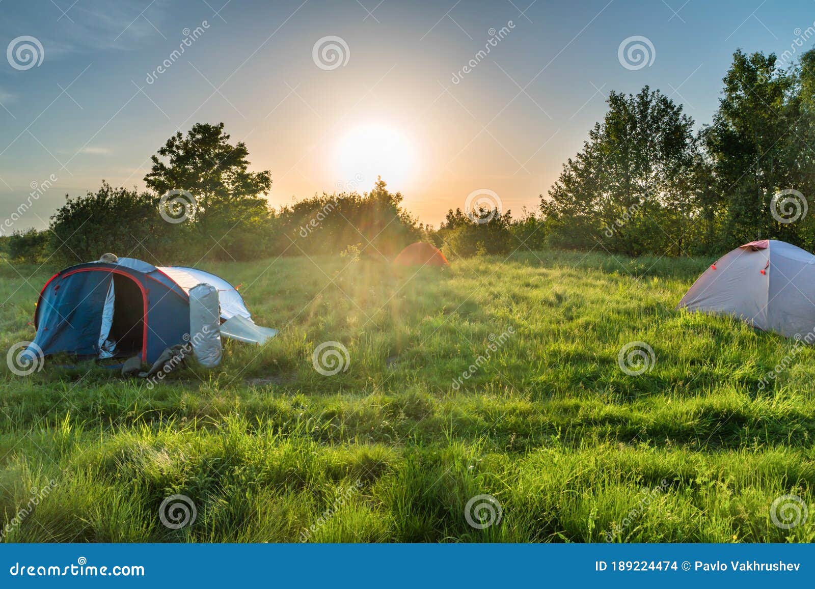 Tent Camping at Sunset in Forest Stock Photo - Image of summer, hiking ...
