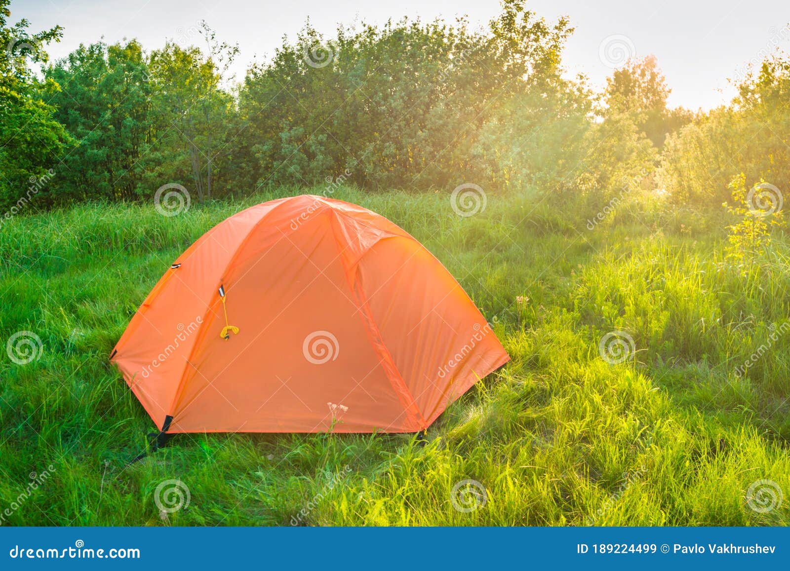 Tent camping at sunset stock image. Image of camping - 189224499