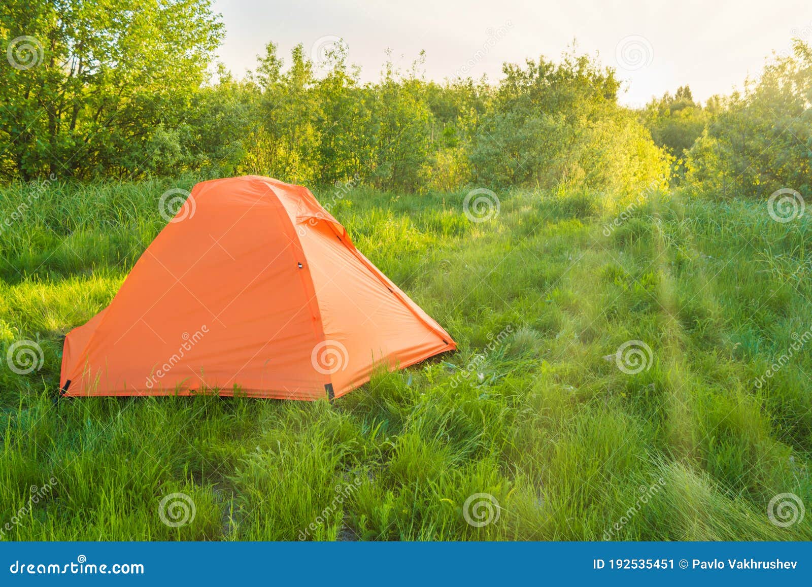 Tent camping at sunset stock image. Image of tent, illuminated - 192535451