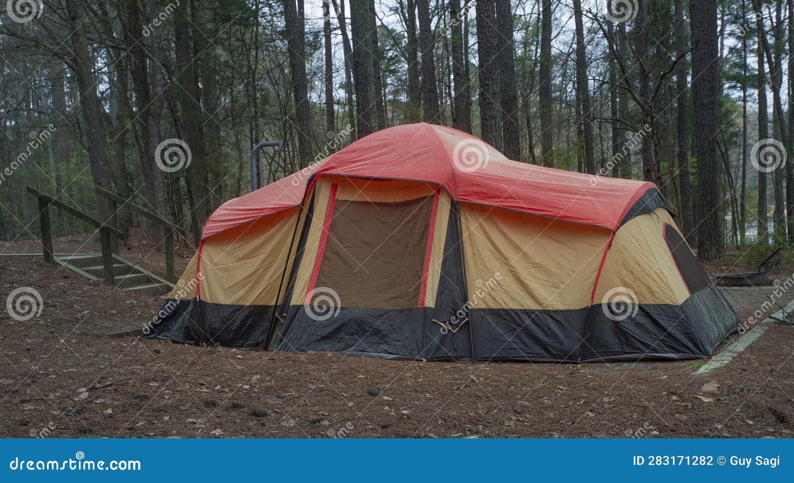 Tent Campsite in Early Spring Stock Photo - Image of campsite, cloudy ...
