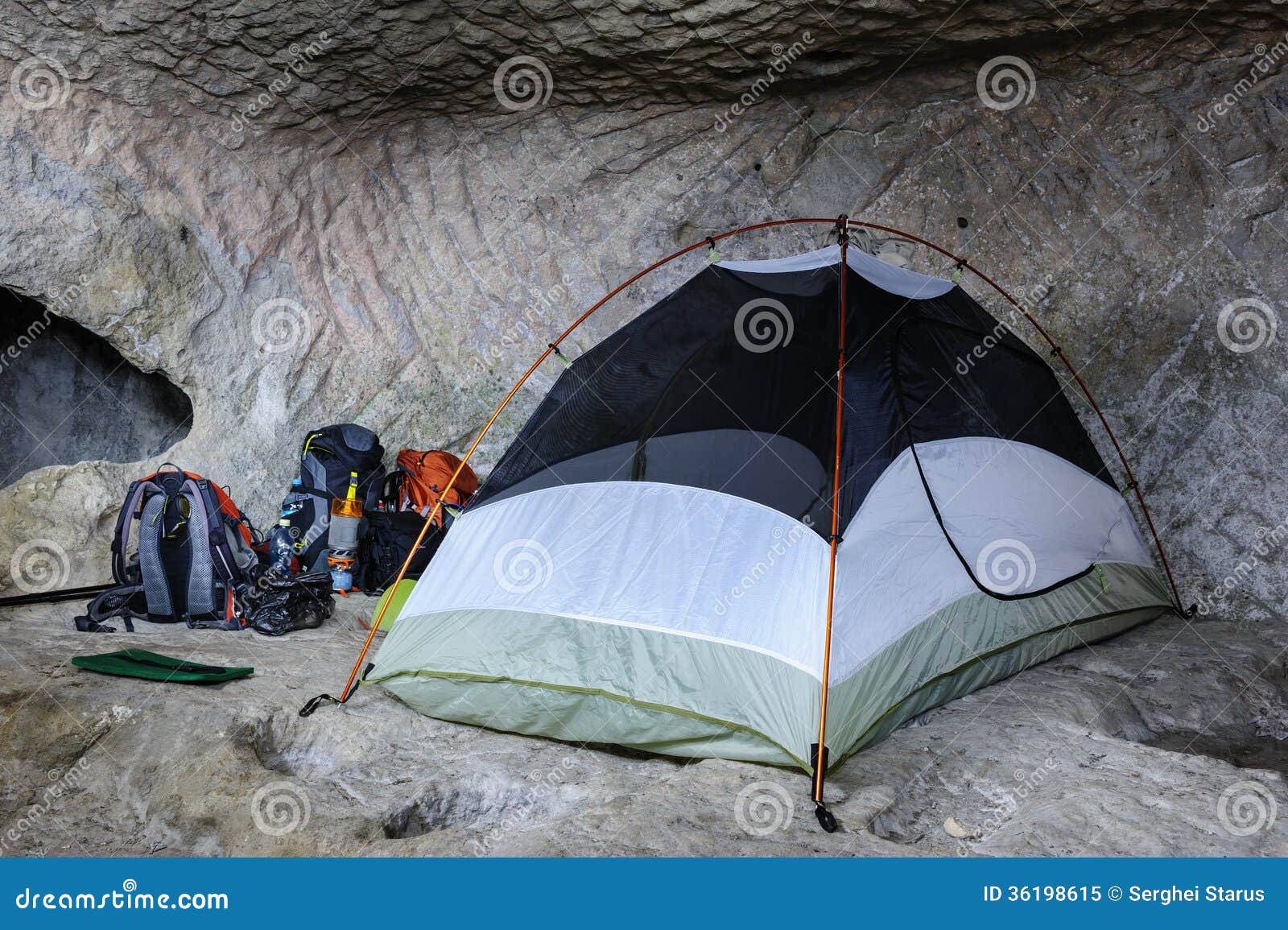 Tent in the cave stock image. Image of night, stone, nature - 36198615