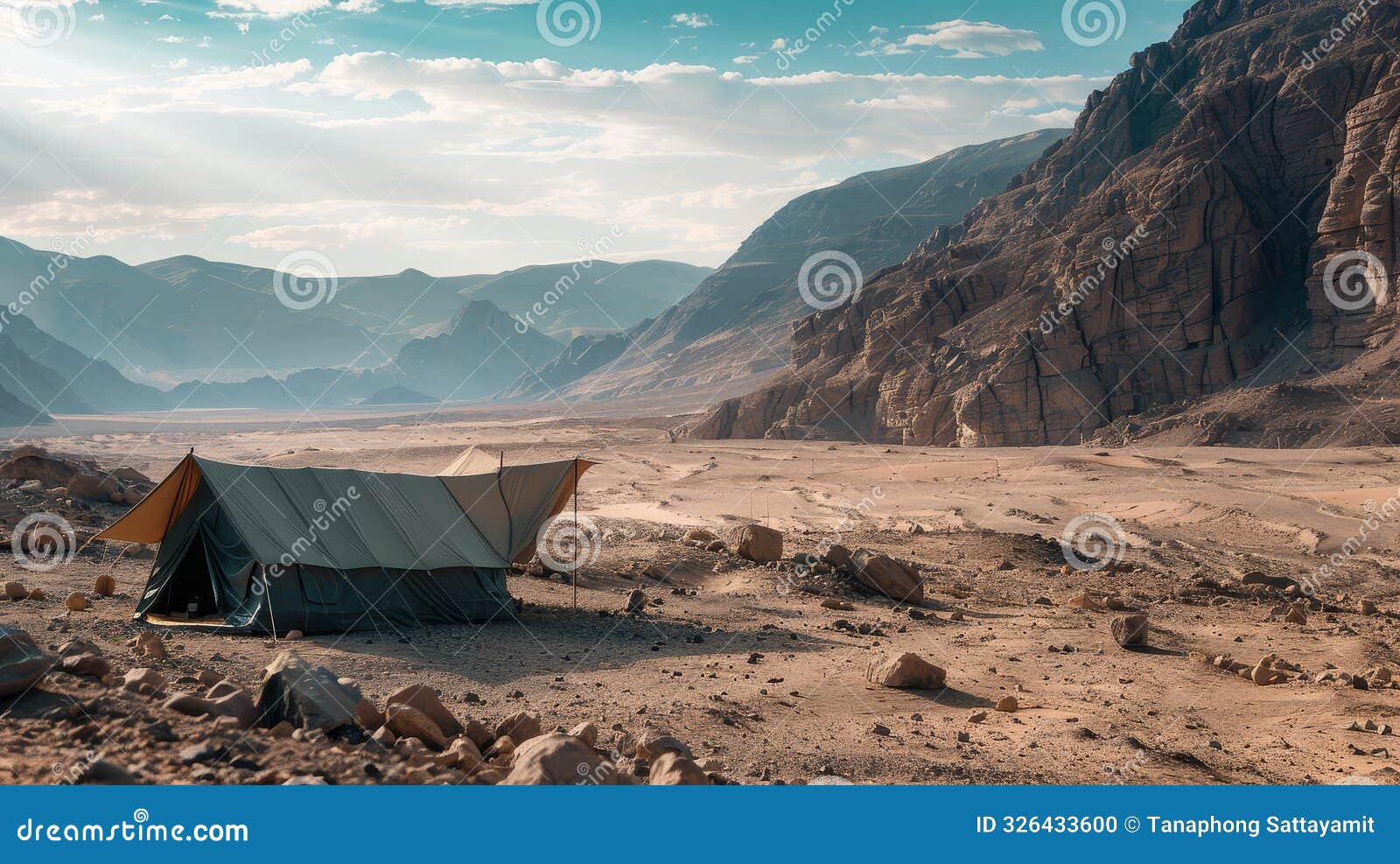 Tent in the Desert a Tent Set Up in the Desert with Mountains in the ...