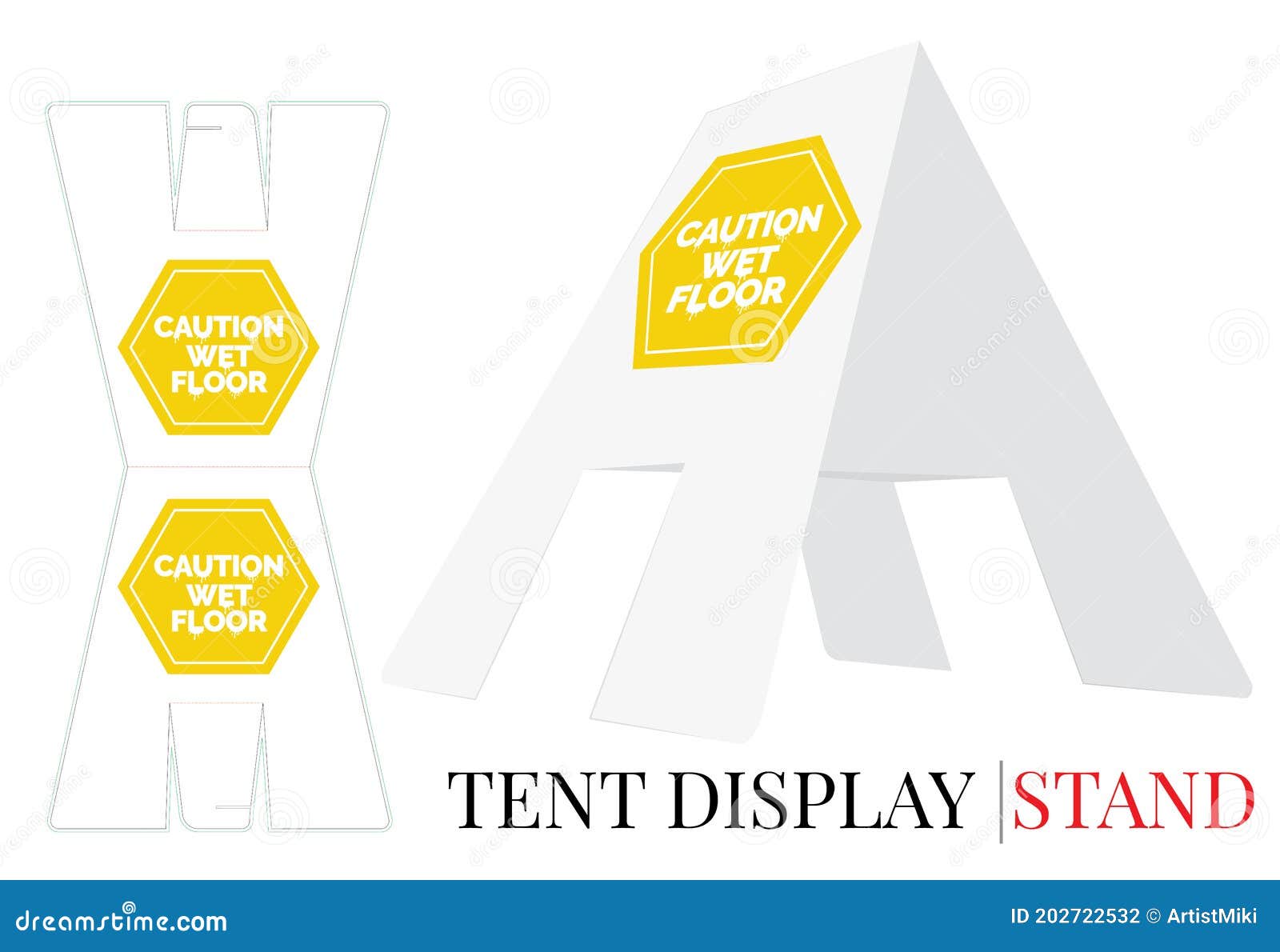 Tent Display Stand. Caution Wet Floor Sign, Vector. Die-cut, Laser ...