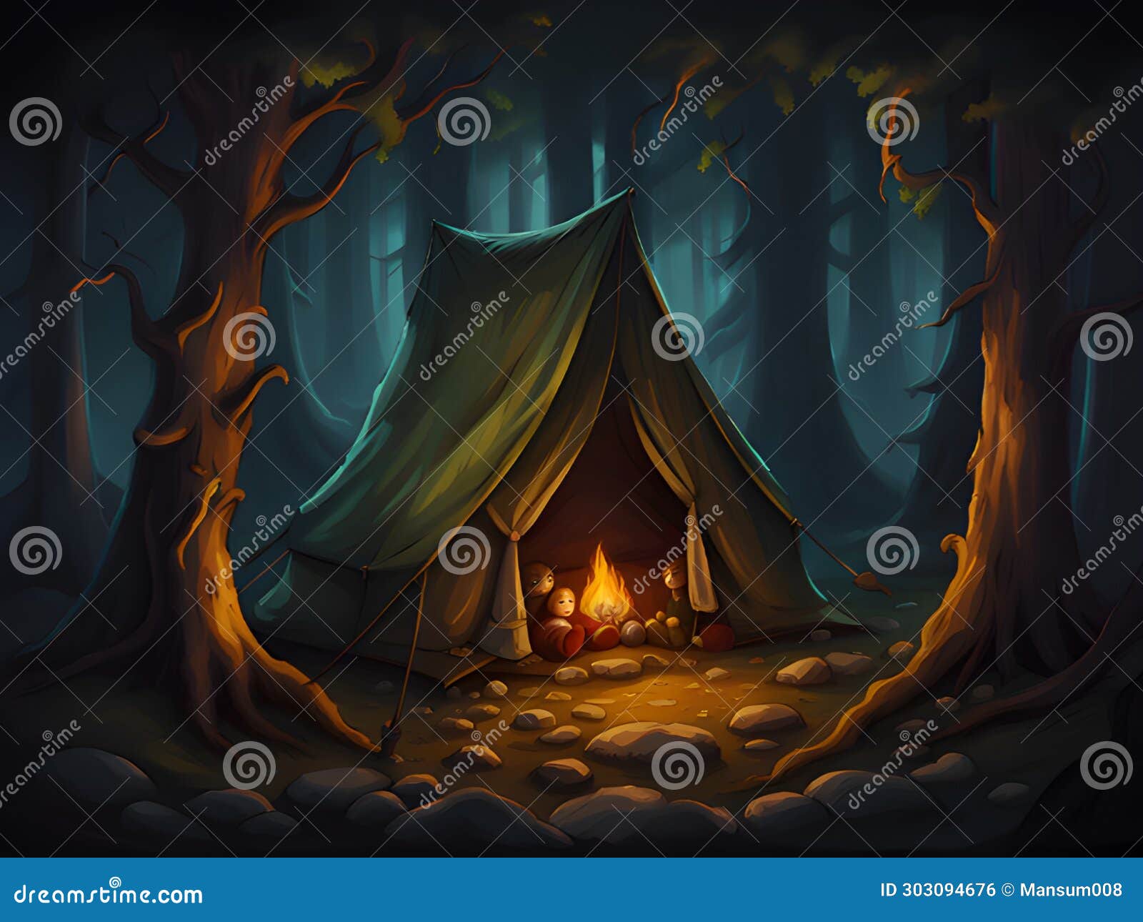 Tent in horror forest stock illustration. Illustration of natural ...