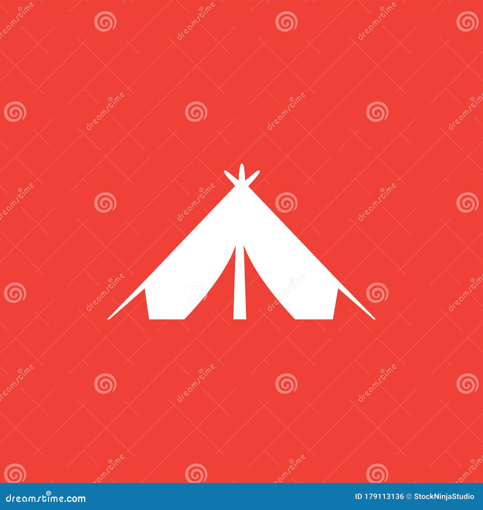 Tent Icon on Red Background. Red Flat Style Vector Illustration Stock ...