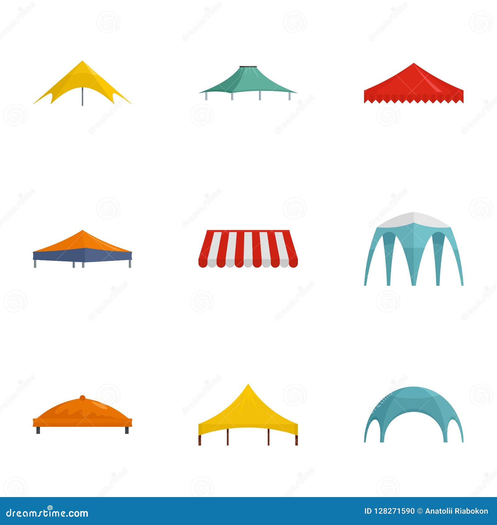 Tent icon set, flat style stock vector. Illustration of object - 128271590