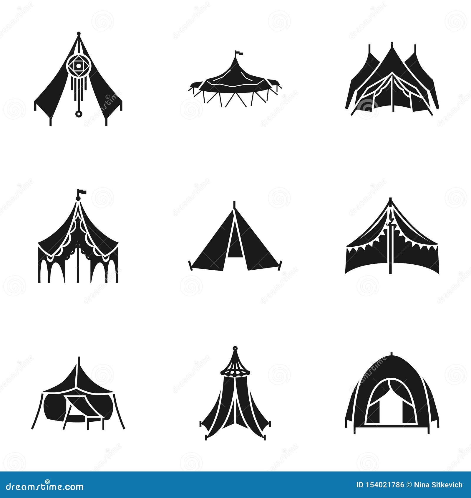 Tent Icon Set, Simple Style Stock Vector - Illustration of industrial ...