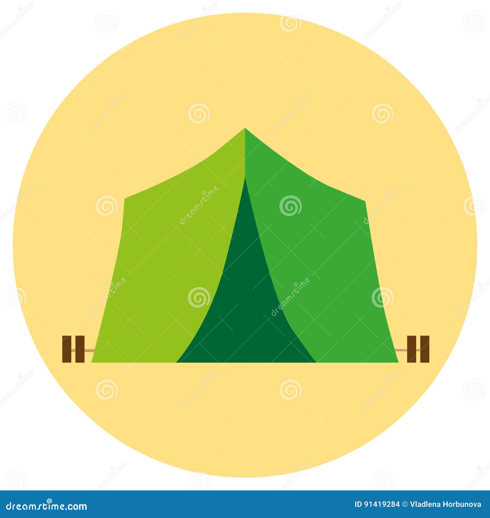 Tent Icons in a Flat Style. Vector Image on a Round Colored Background ...