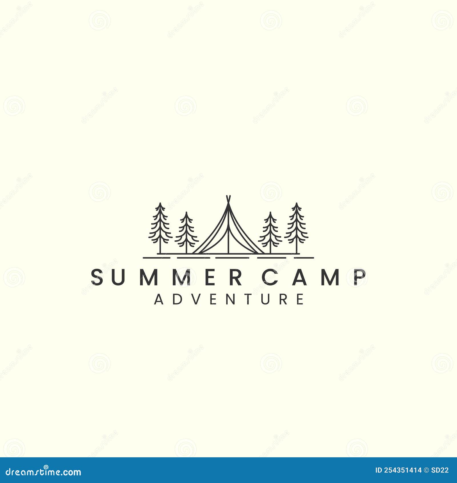 Tent Logo with Linear Vector Illustration, Summer Camp, Tree Icon ...