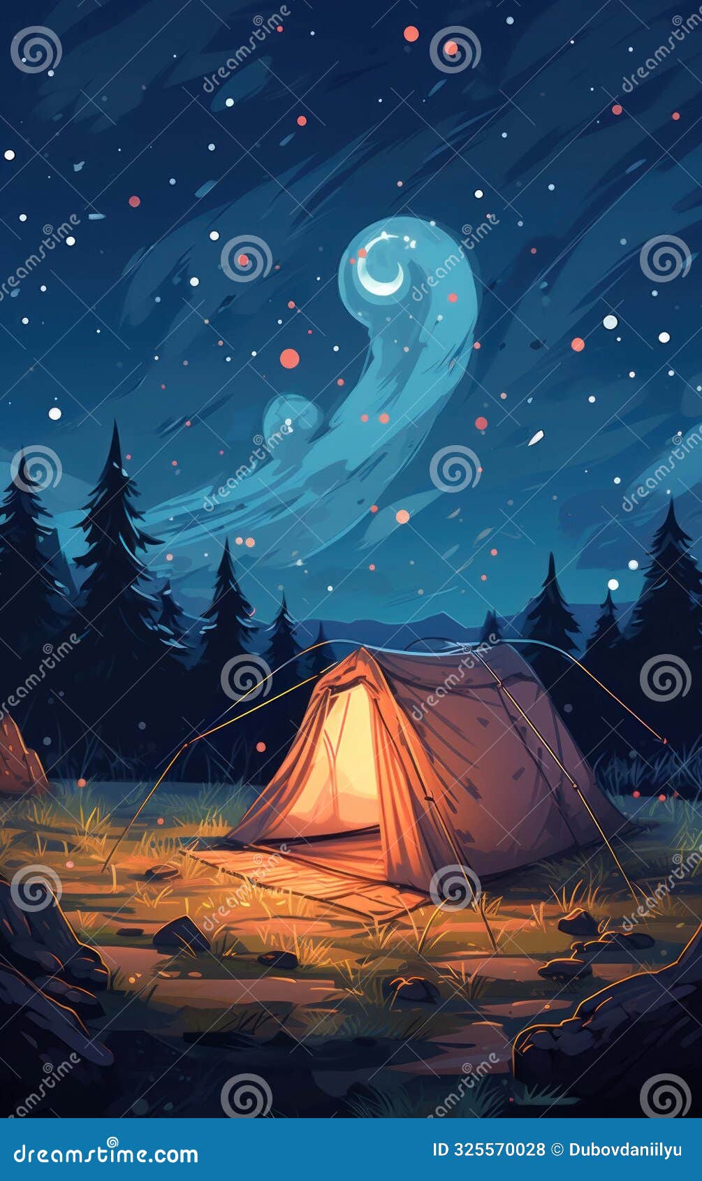 Tent on Nature Background Forest Mountains Illustration Background ...