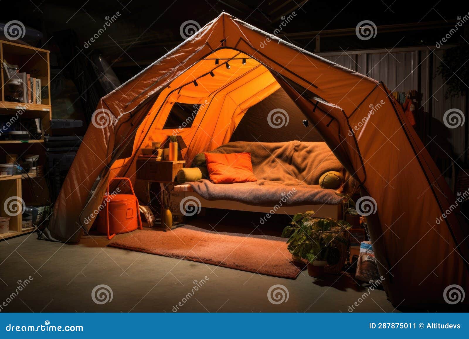 Tent with Open Flaps Revealing Cozy Interior Setup Stock Illustration ...