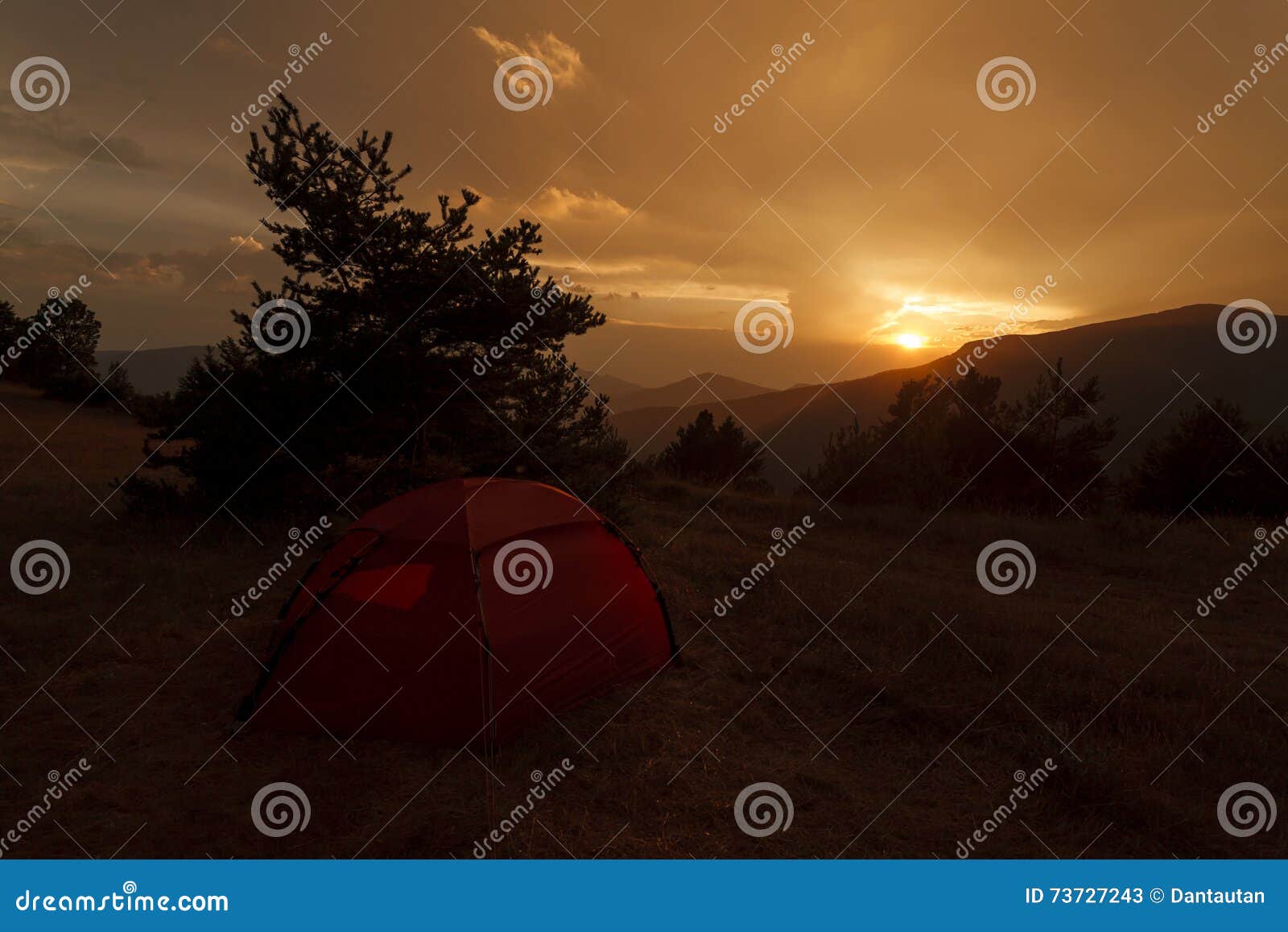 Tent Overlooking the Sunset Stock Image - Image of provence, evening ...