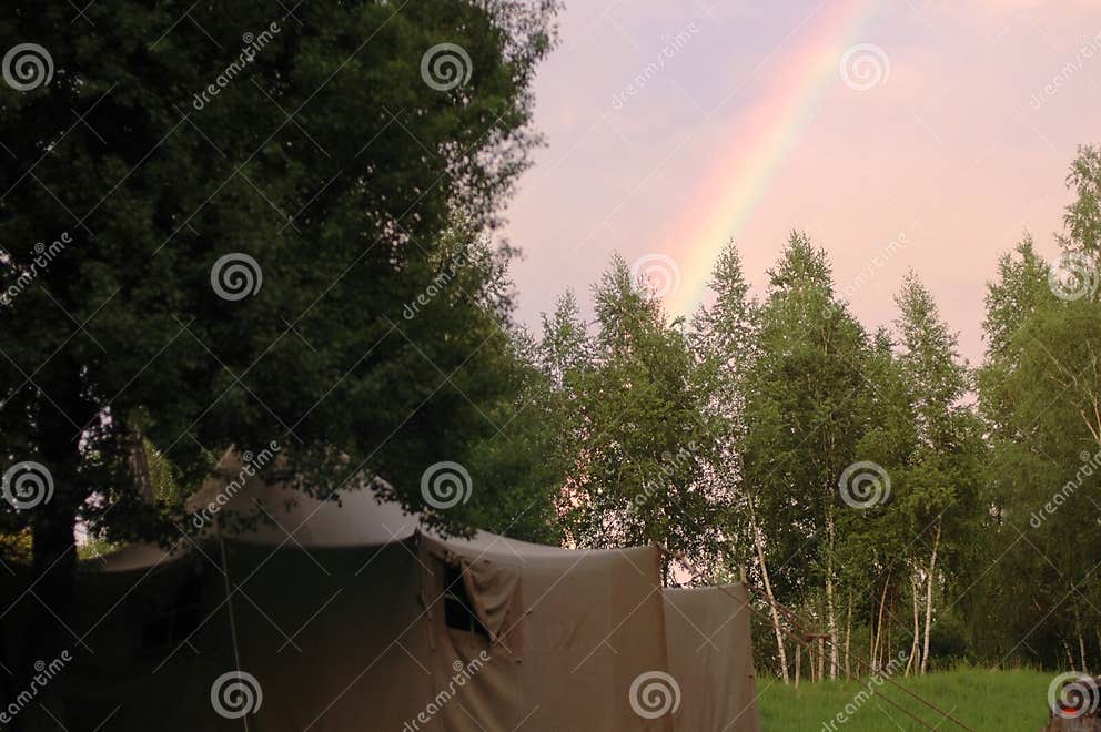 Tent and rainbow stock image. Image of camping, pursuit - 70852881