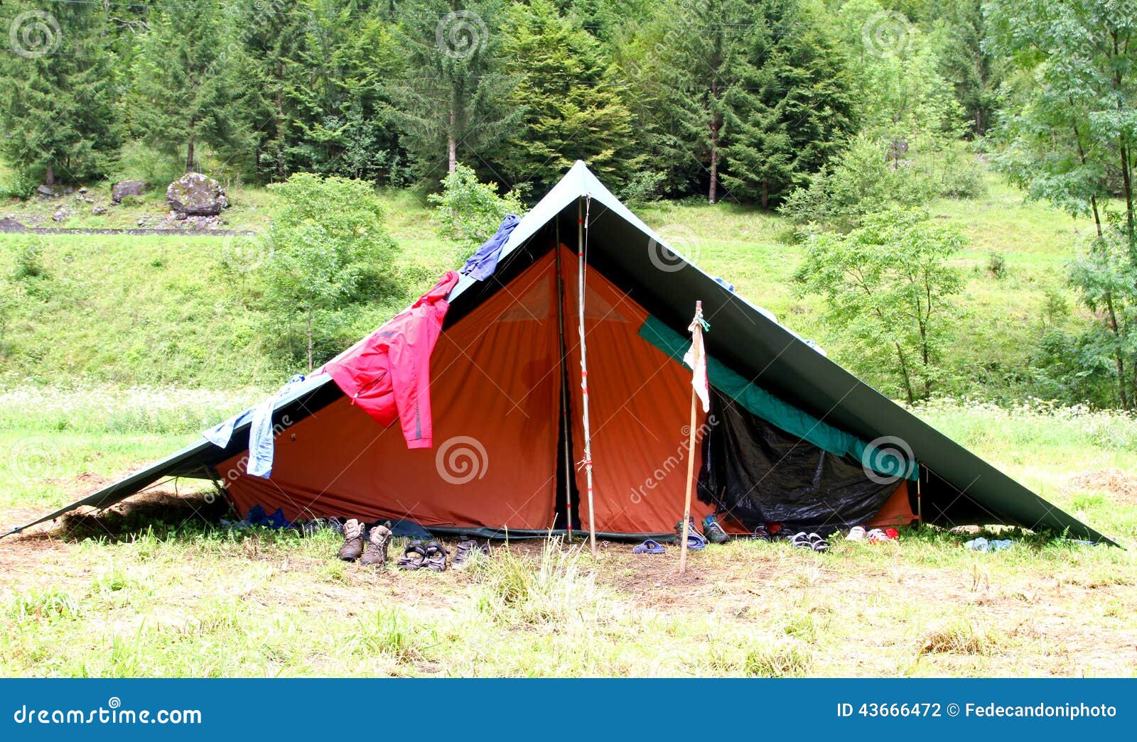 Tent in a Scout Camp and Drying Laundry Out To Dry Stock Photo - Image ...