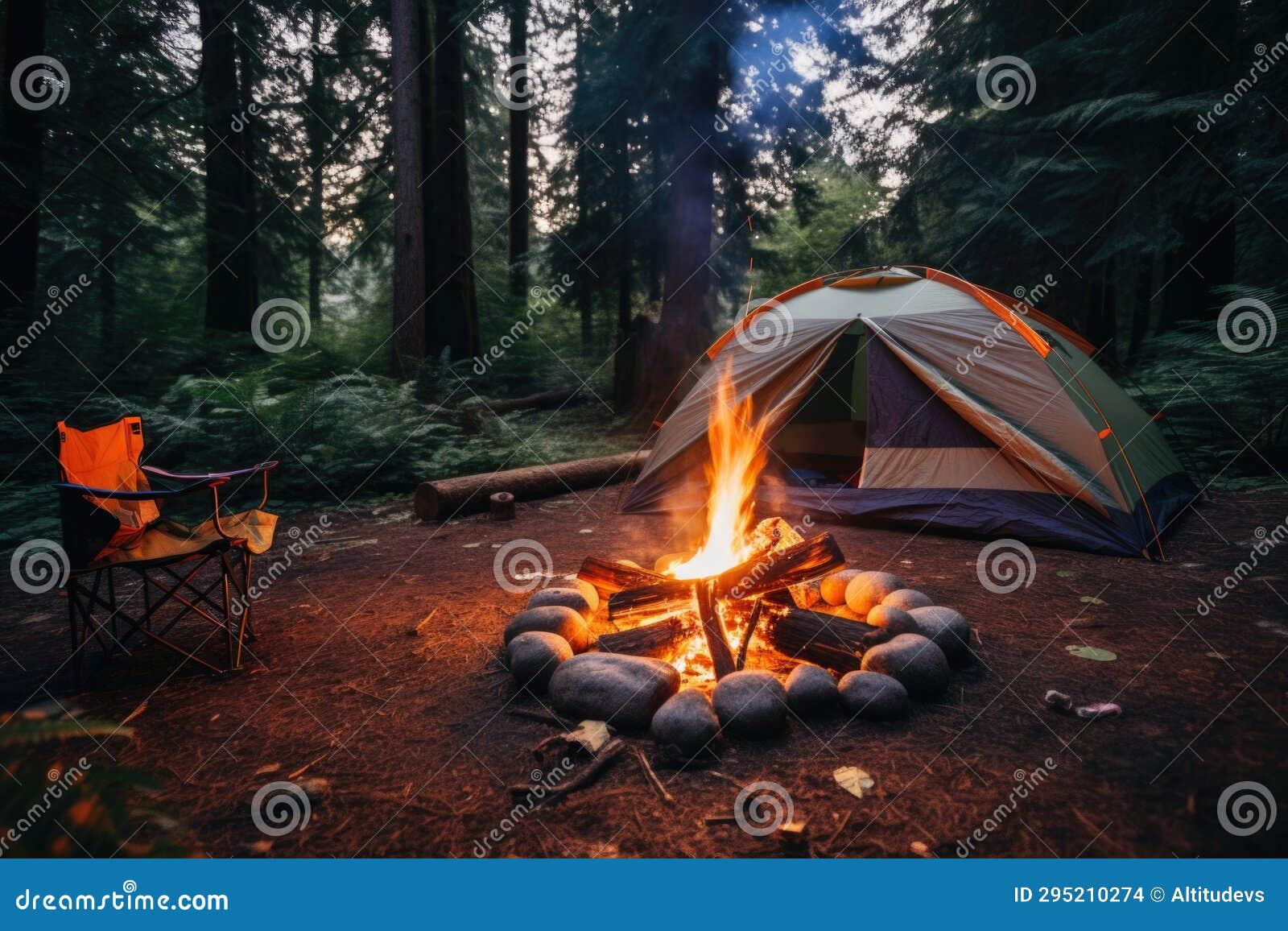 Tent Set Up Next To a Roaring Campfire Stock Photo - Image of campfire ...