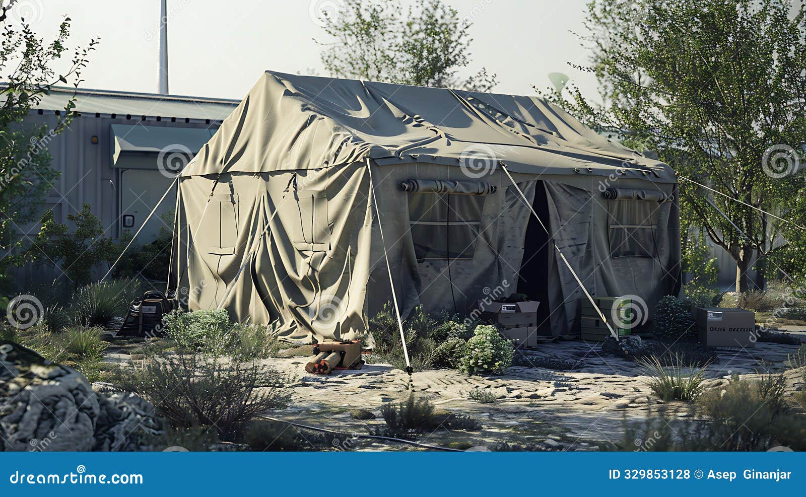 Tent Setup and Logistics in Military Camp Stock Illustration ...