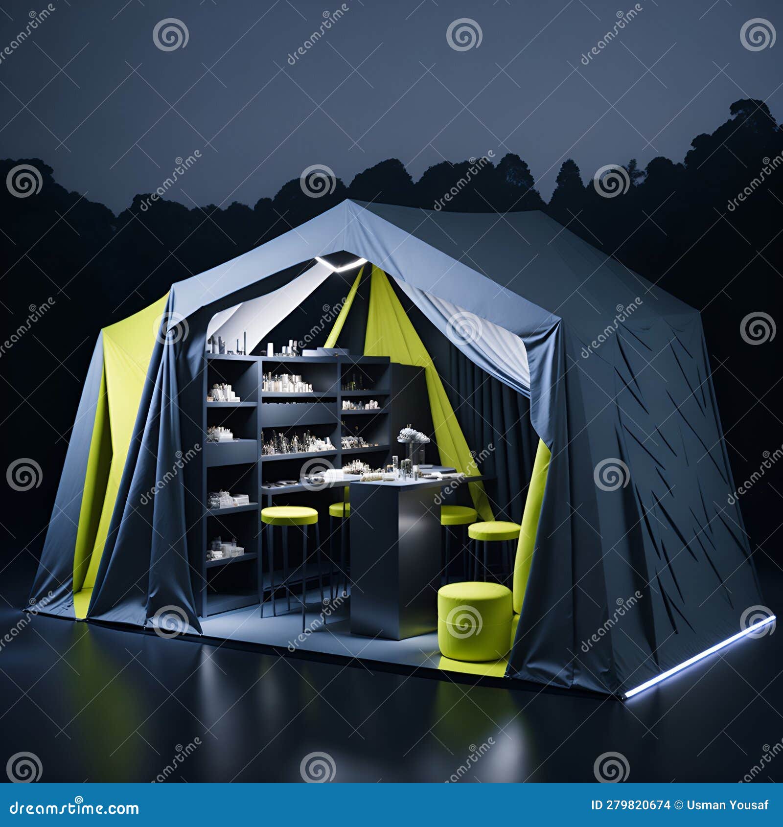 A Tent with a Table and Chairs Inside of it Stock Illustration ...