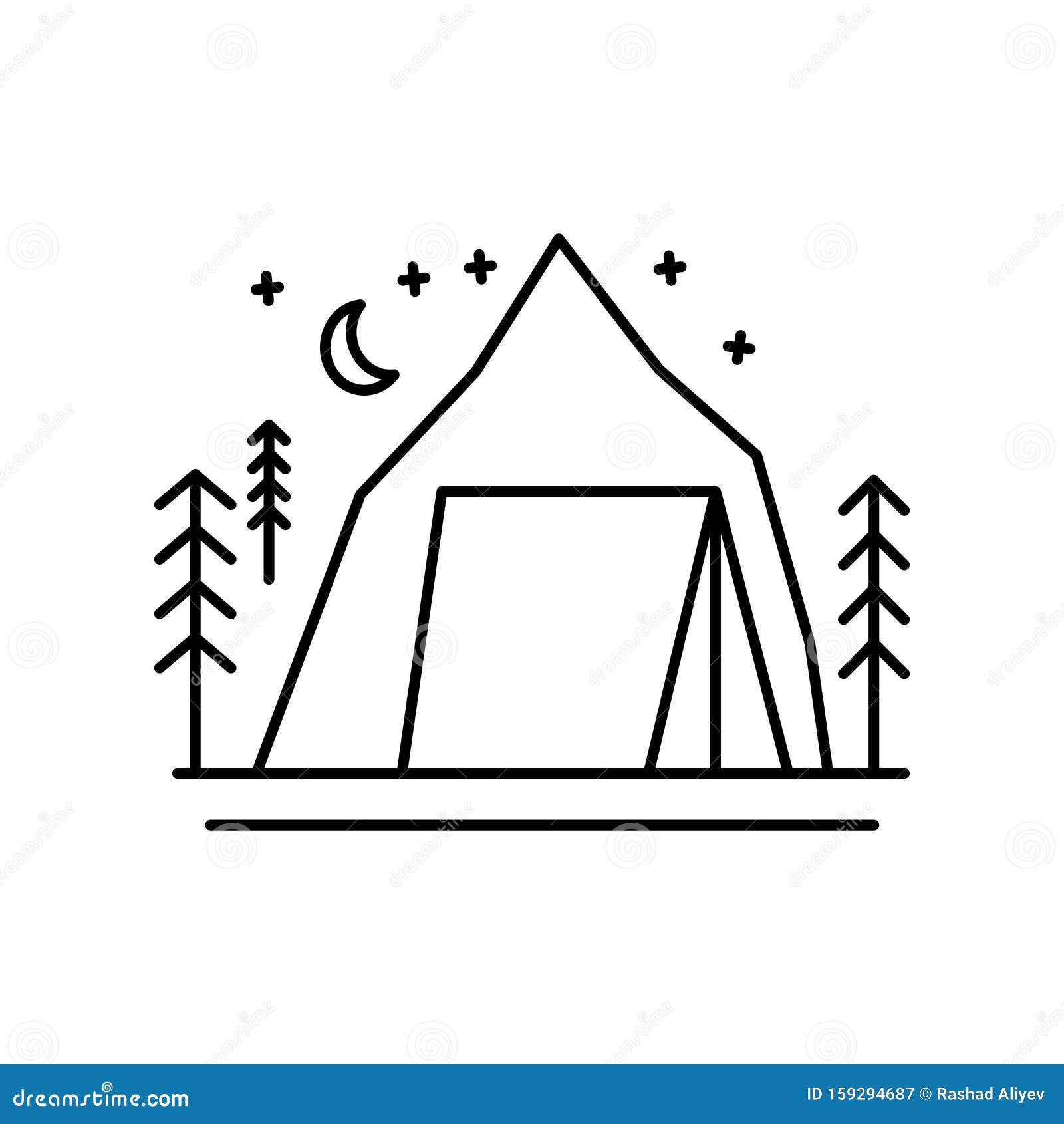 Tent, Trees, Moon, Star Icon. Element of Landscape Thin Line Icon Stock ...