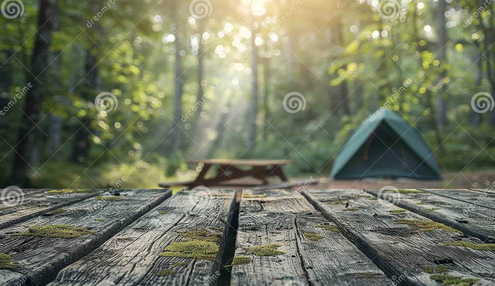 Tent on Wooden Platform in Forest Stock Image - Image of exploring ...