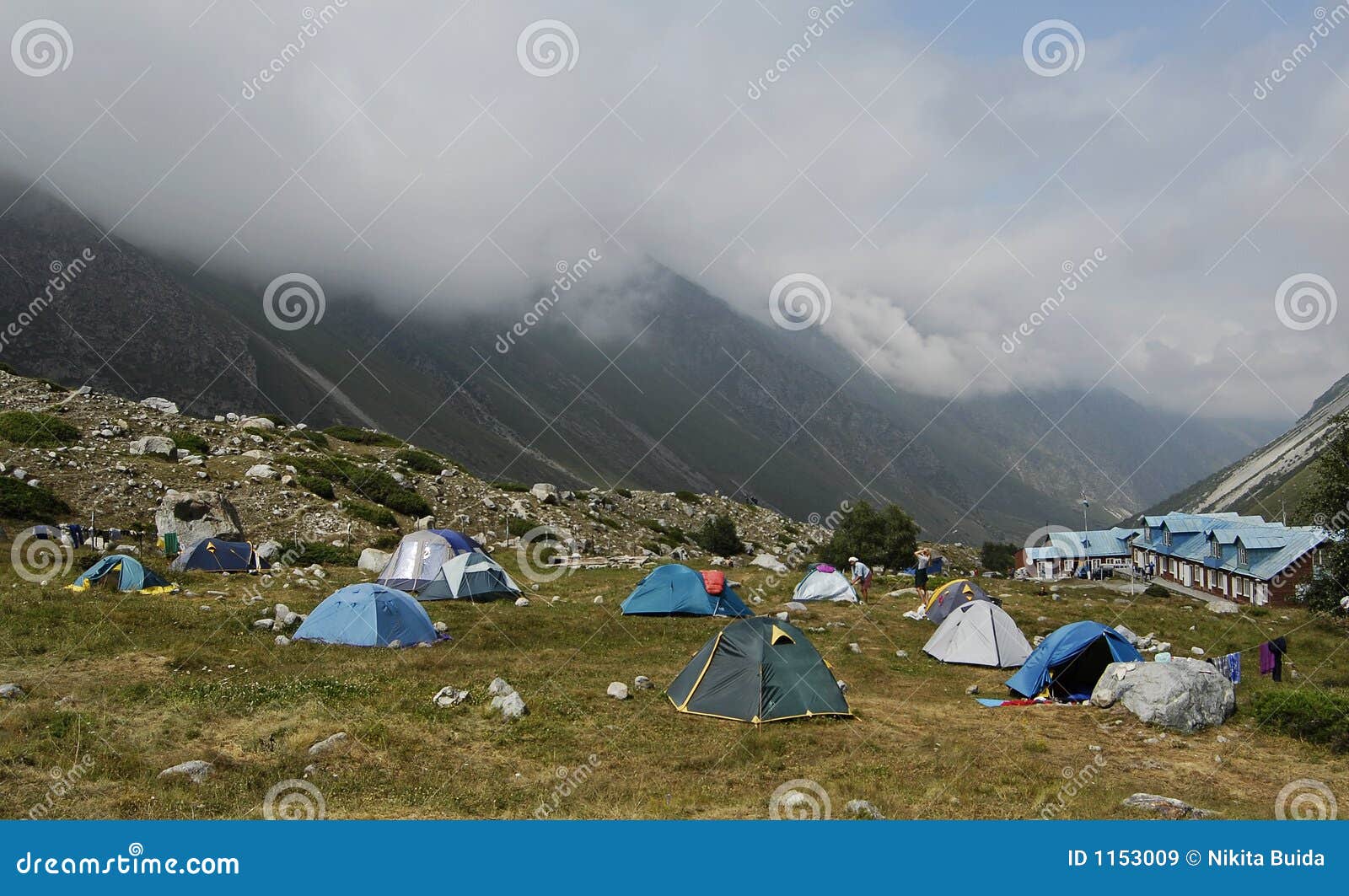 Tents on the alpine base stock image. Image of young, adventure - 1153009