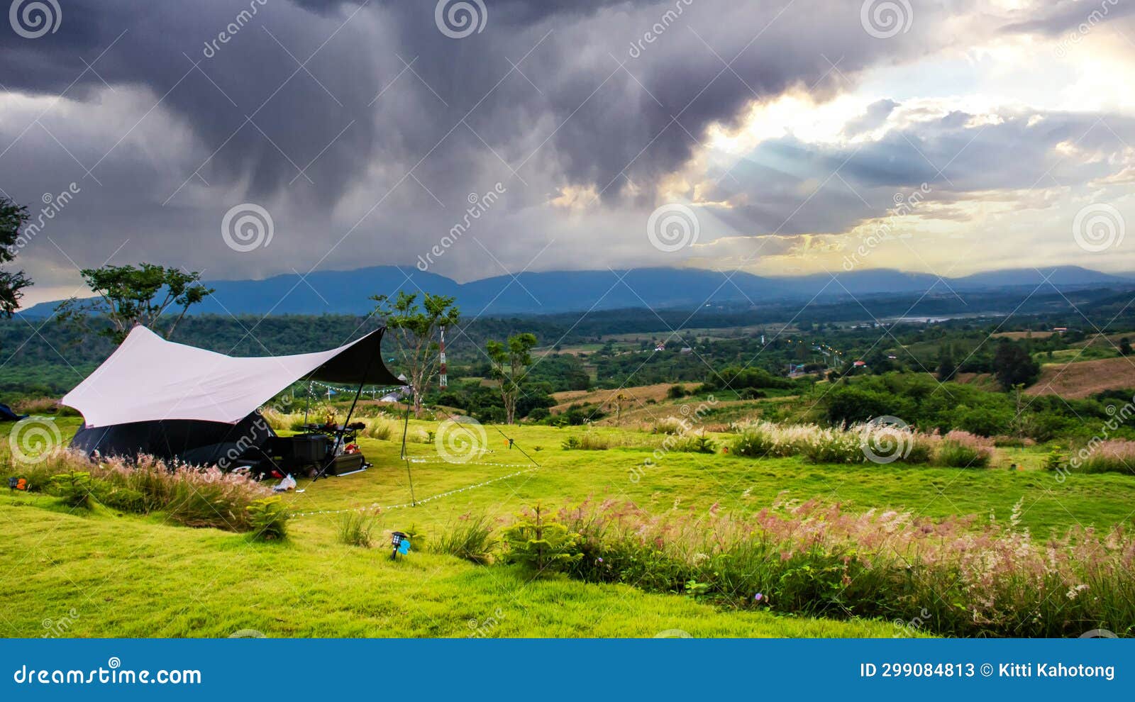 Tents Camping Area Natural Area with Green Grass Stock Image - Image of ...
