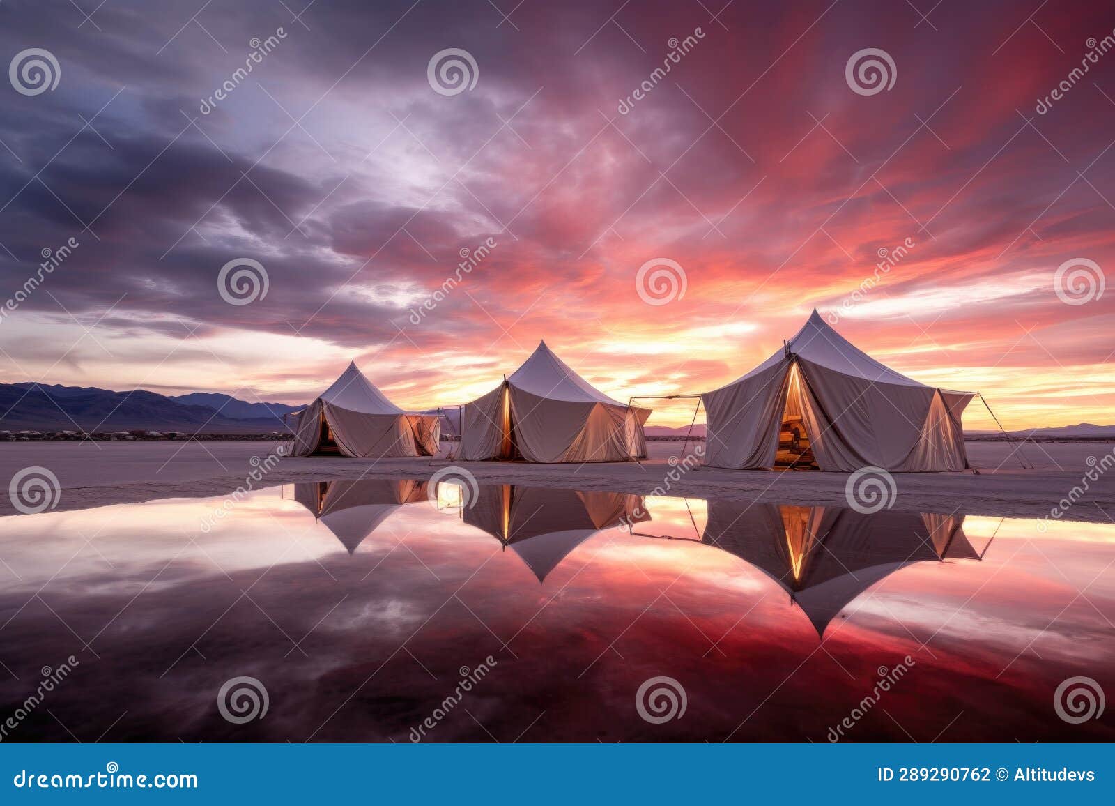 Tents in the Desert with Dramatic Sunset Backdrop Stock Photo - Image ...