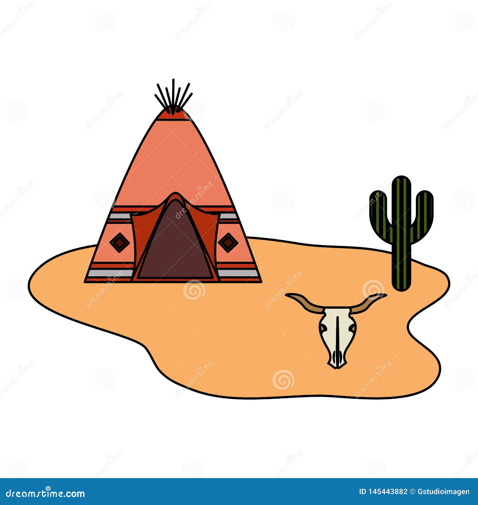 Tepee Cactus Desert Indian American Stock Vector - Illustration of ...