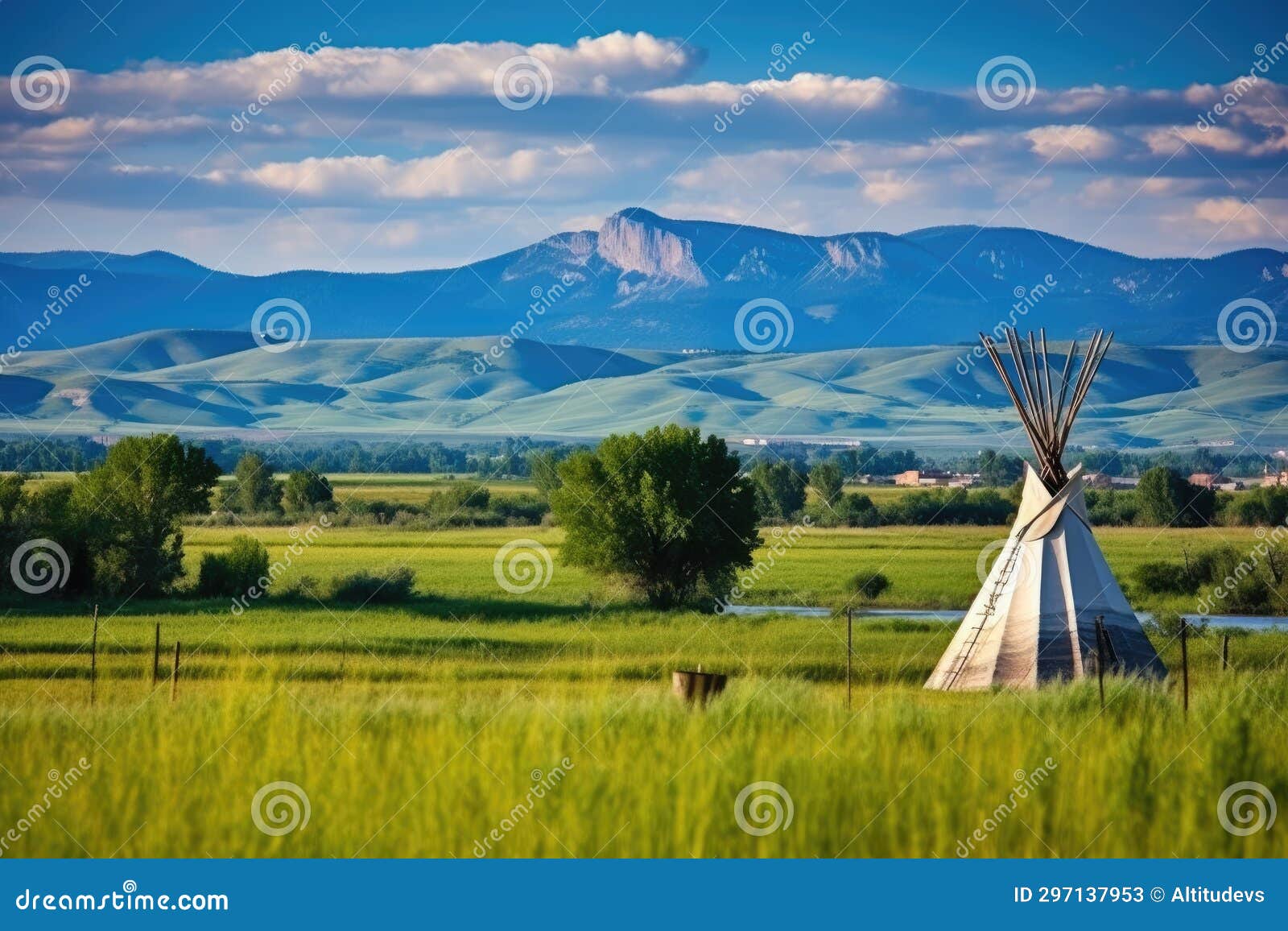 Tepee Tipi in Prairie with Mountain View Stock Image - Image of ...