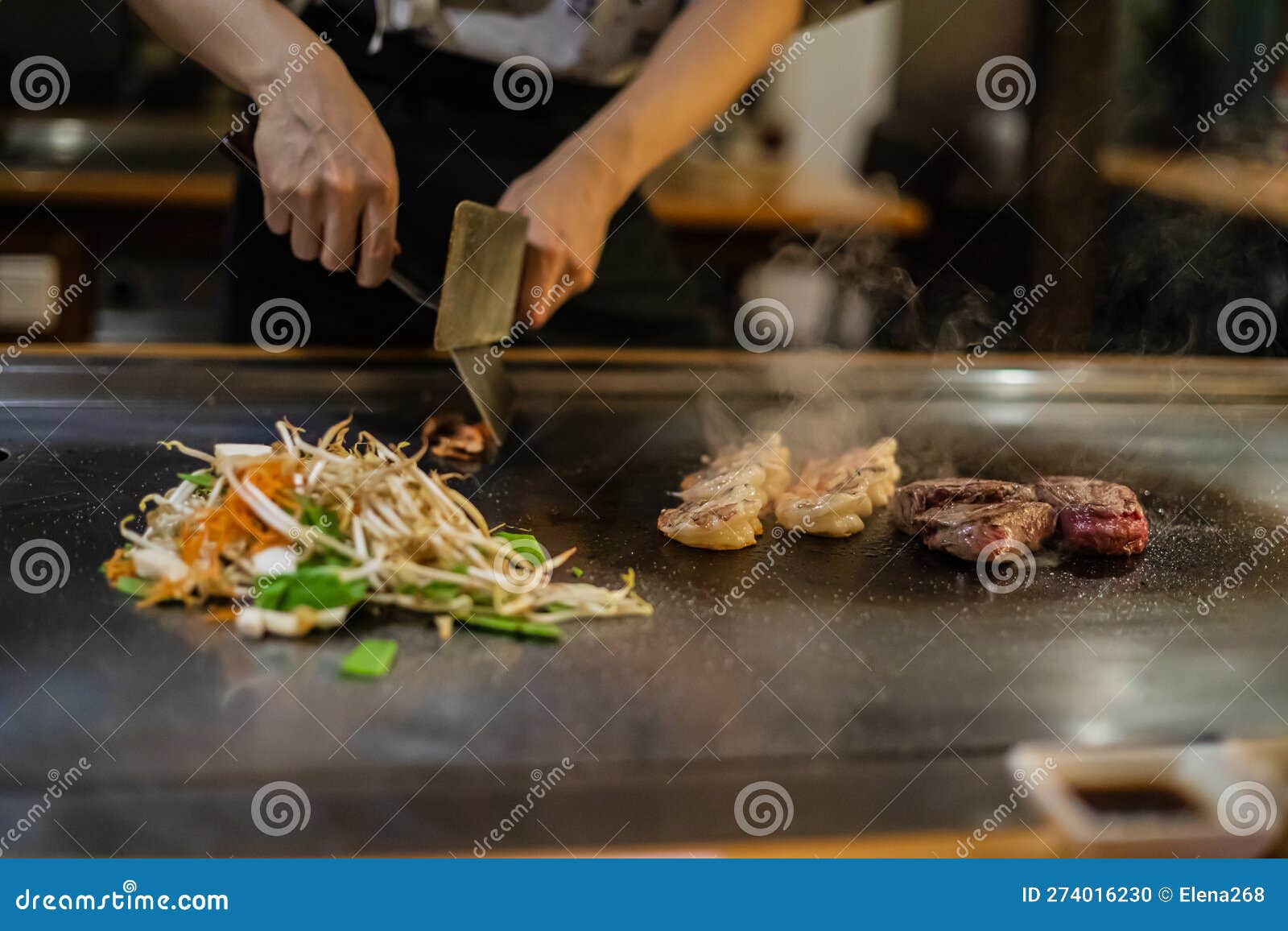 Teppanyaki, Japanese Cooking Stock Photo - Image of grill, flame: 274016230