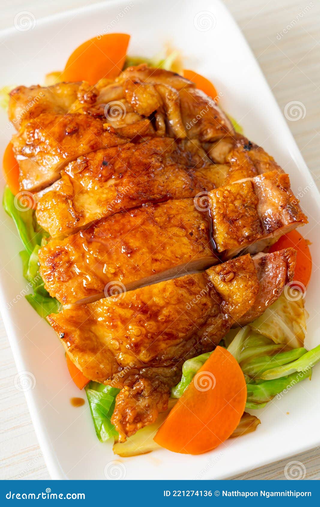 Teppanyaki Chicken Steak with Cabbage and Carrot Stock Photo - Image of ...