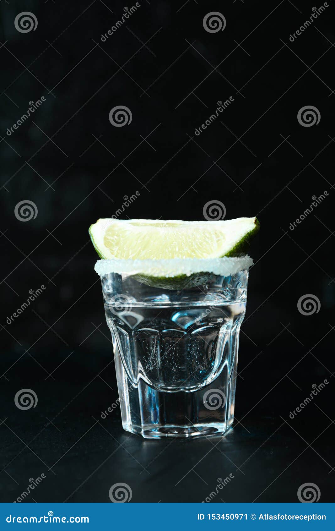 Tequila Shot with Lime and Salt Against Black Background Stock Image ...