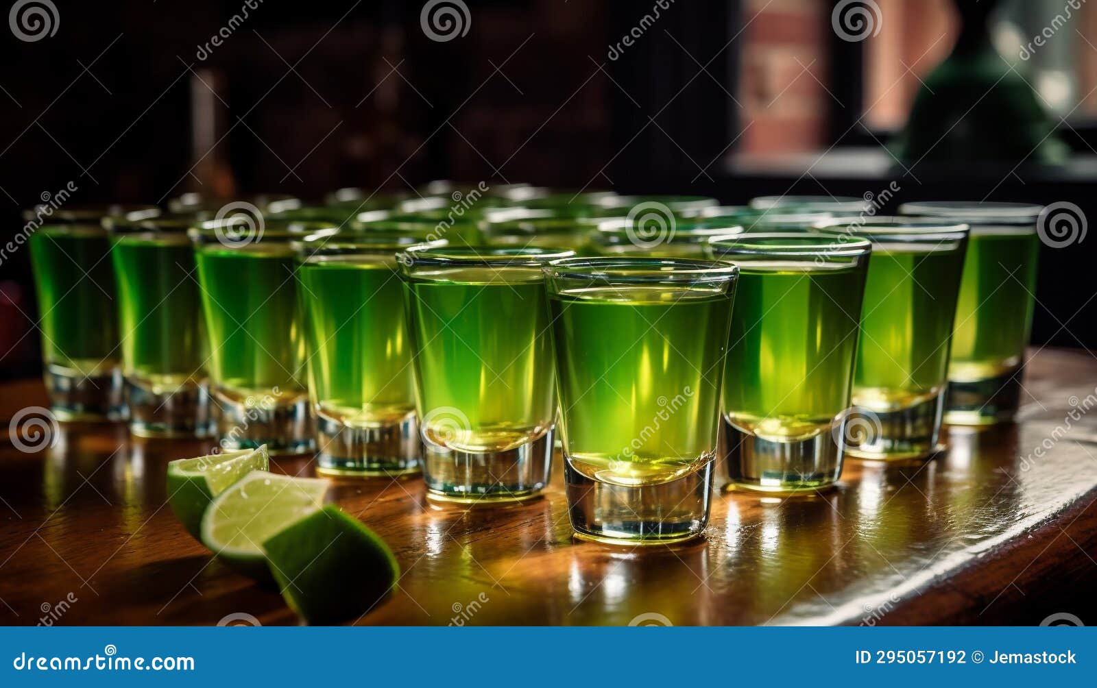 Tequila Shots in a Row, Party Celebration at the Bar Generated by AI ...