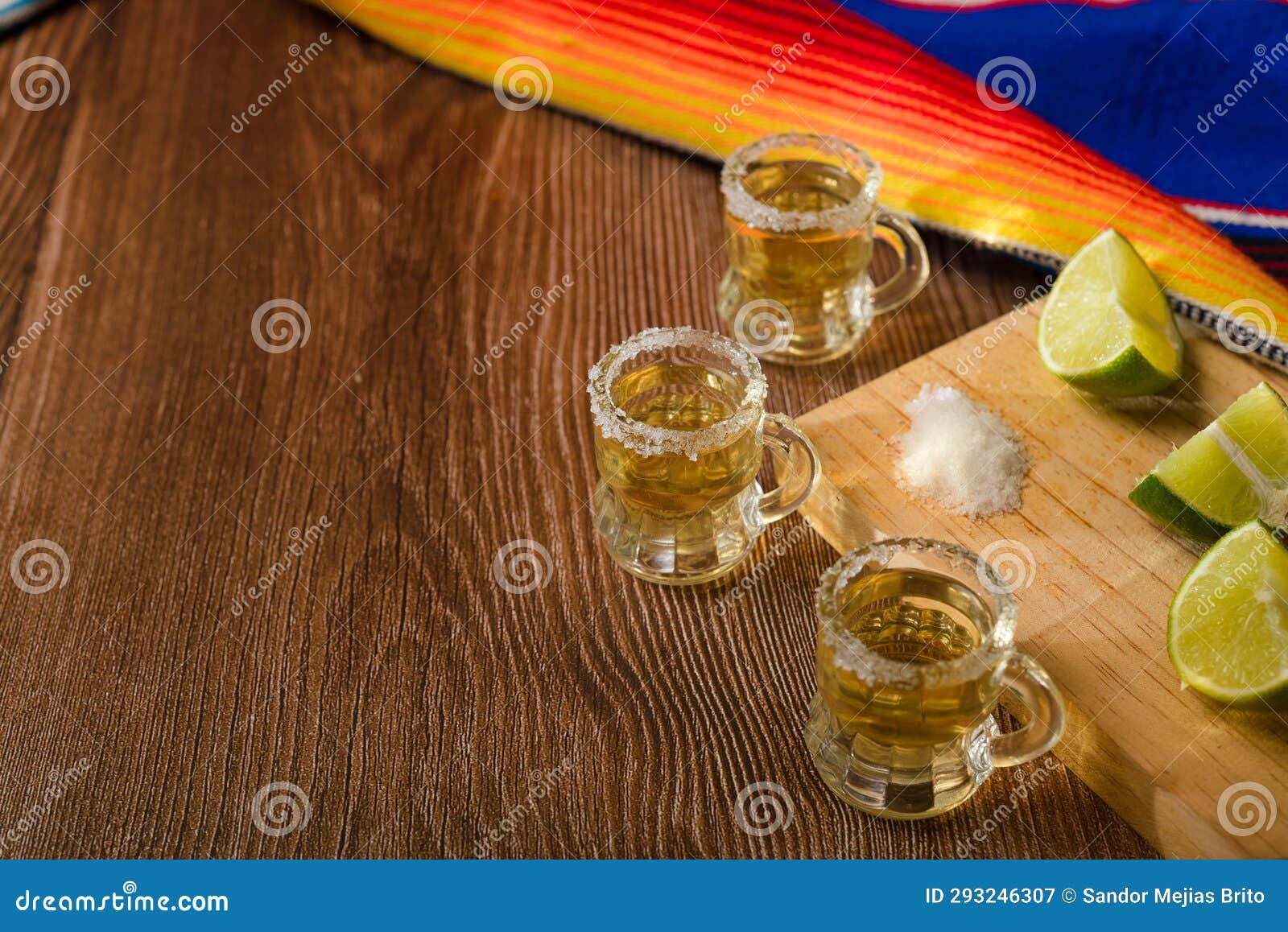 Tequila Shots with Salt and Lime on a Bar Table. Stock Image - Image of ...