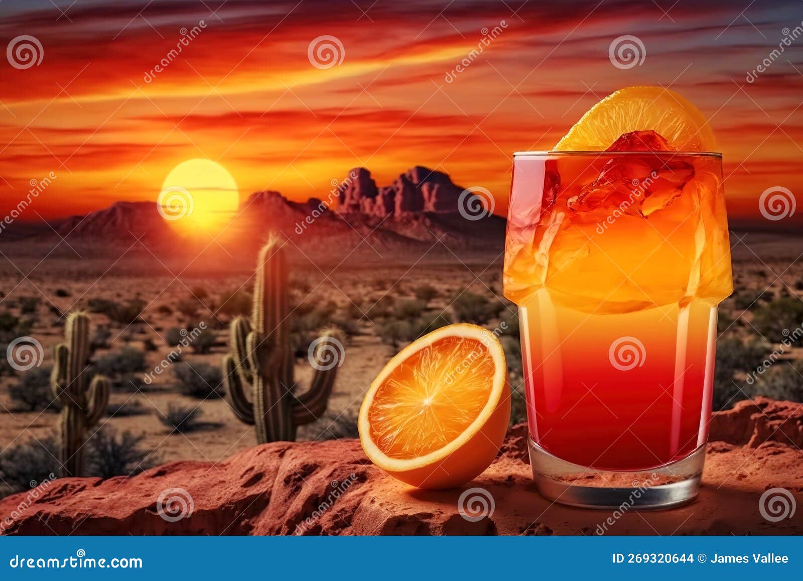 Tequila Sunrise Drink Overlooking the Arizona Desert - Ai Generative ...