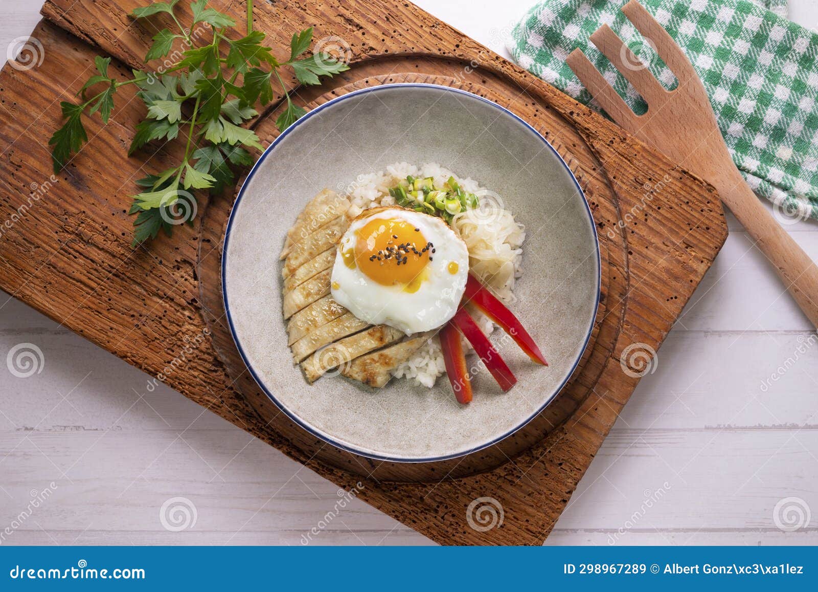 Teriyaki Chicken Donburi with Fried Egg, Stock Image - Image of meat ...